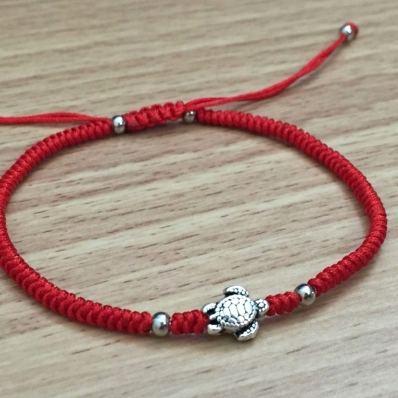 Handmade | Jewelry | Charming Silver Turtle Lucky Red String Bracelet ...
